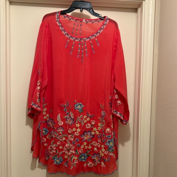 Johnny Was | Tops | Johnny Was Vibrant Red Floral Embroidered Tunic ...